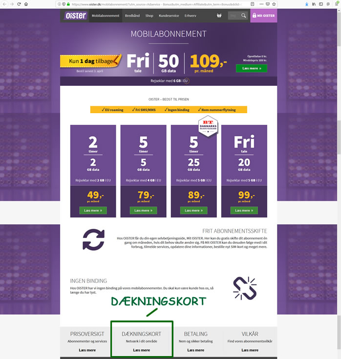 Oister Dækning og Dækningskort - Tjek 3G / 4G netværk FØR DU KØBER